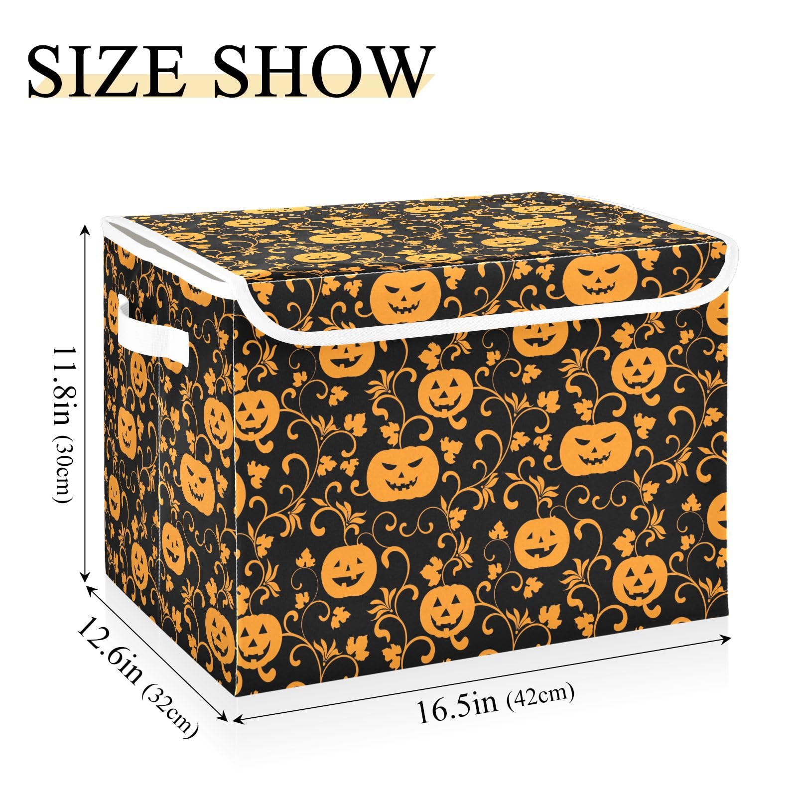 Krafig Foldable Storage Box Large Cube Organizer Bins Halloween Pumpkins Containers Baskets with Lids Handles for Closet Organization, Shelves, Clothes, Toys