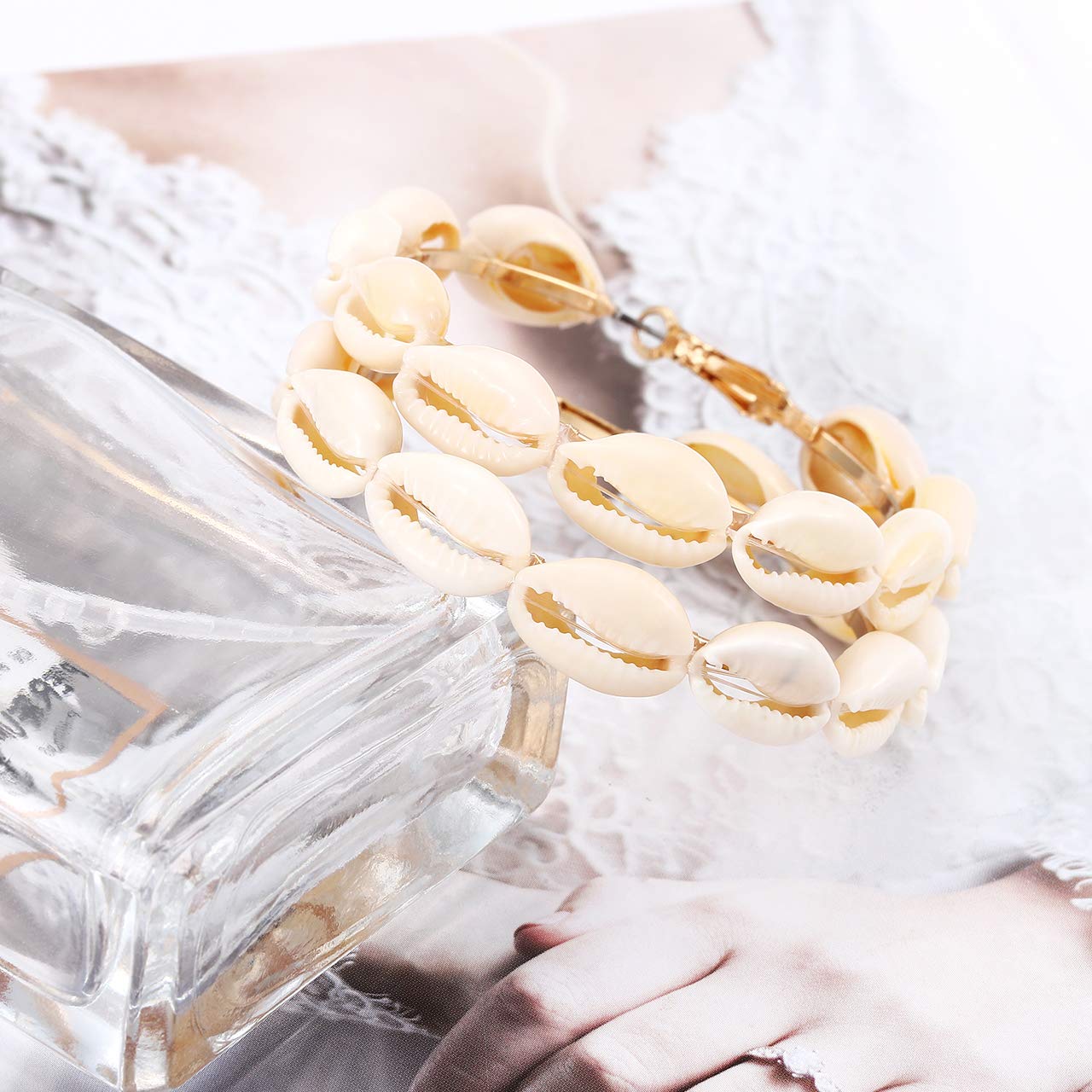 Hoop Earrings For Women Natural Cowrie Shell Beads Hoop Earrings Statement Stud Drop Earrings Bohemia Hawaii Wakiki Beach Jewelry (gold)