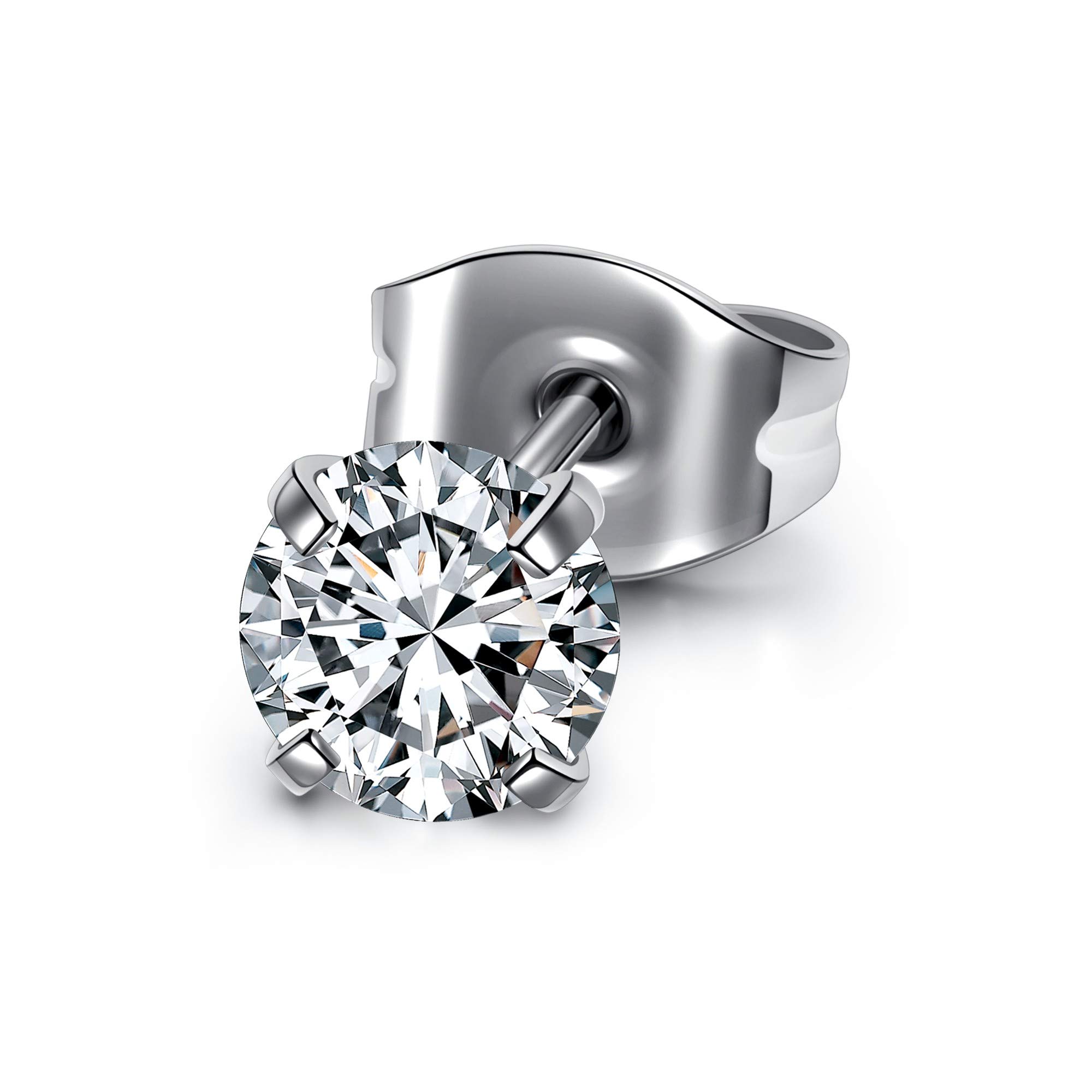 Jovivi 20G Hypoallergenic Stainless Steel Cubic Zirconia Silver Stud Earrings Set for Women, 5 Paris, 3MM-8MM