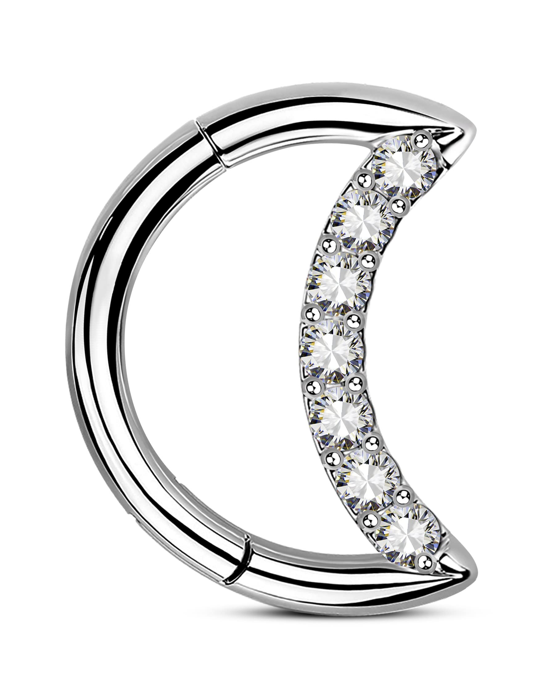 Mooncrush Jewelry G23 Solid Titanium Septum Rings 16G Moon Cilcker Cartilage Helix Earrings Hoop Higned Segment Silver Daith Earring Piercing Jewelry Surgical Steel