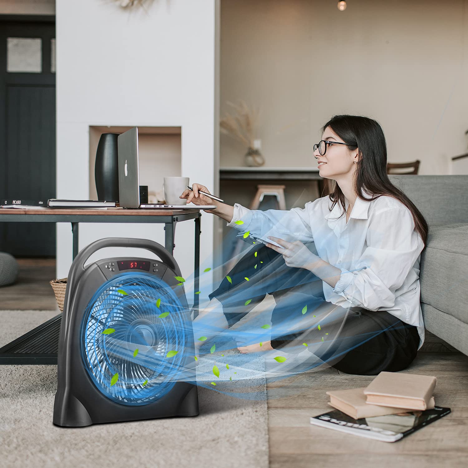 HYD-Parts 12inch 3 Speed Table Fan Floor Fan with Remote Control, Air-Circulator Home Fan Office Fan with Timer,Black