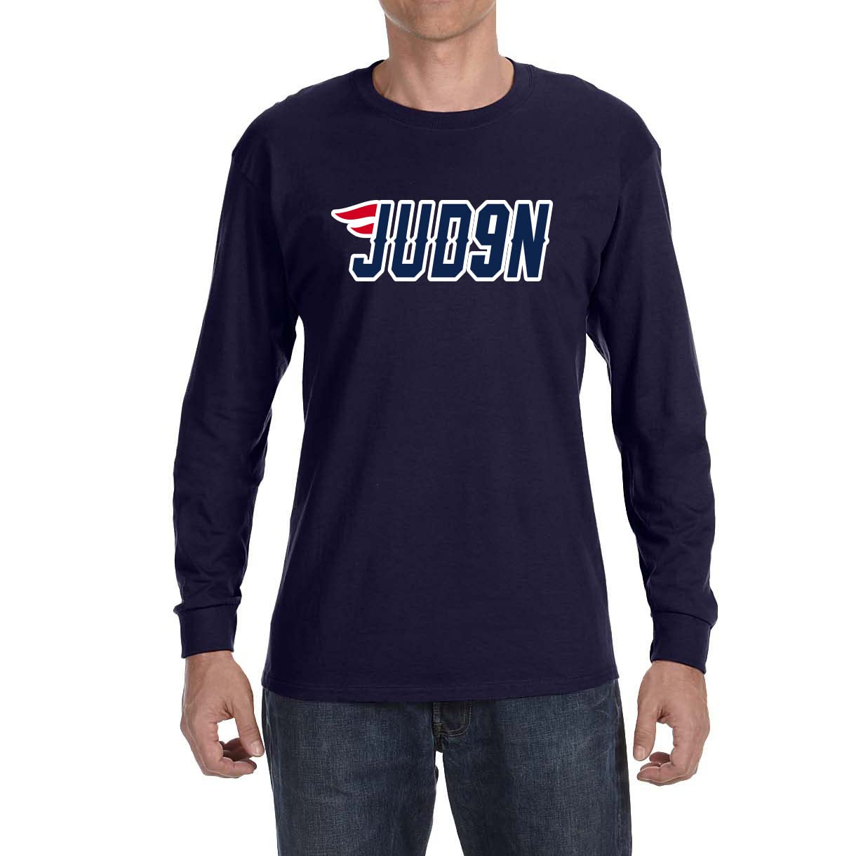 Long Sleeve Navy Patriots Judon Logo T-Shirt Adult