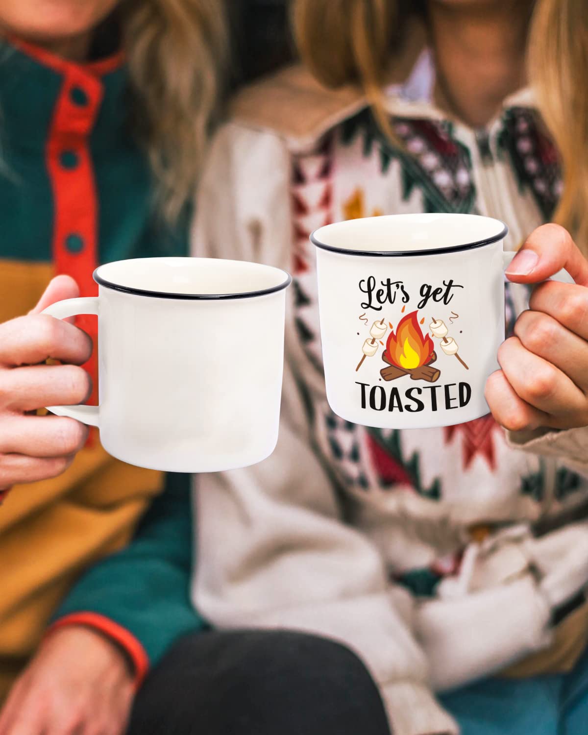 Nefelibata Camping Coffee Mug Set of 4 Happy Campers Campfire Tea Cups for Coffee, Tea, Milk Travel Ceramic Mug Camping Lover Holiday Gifts
