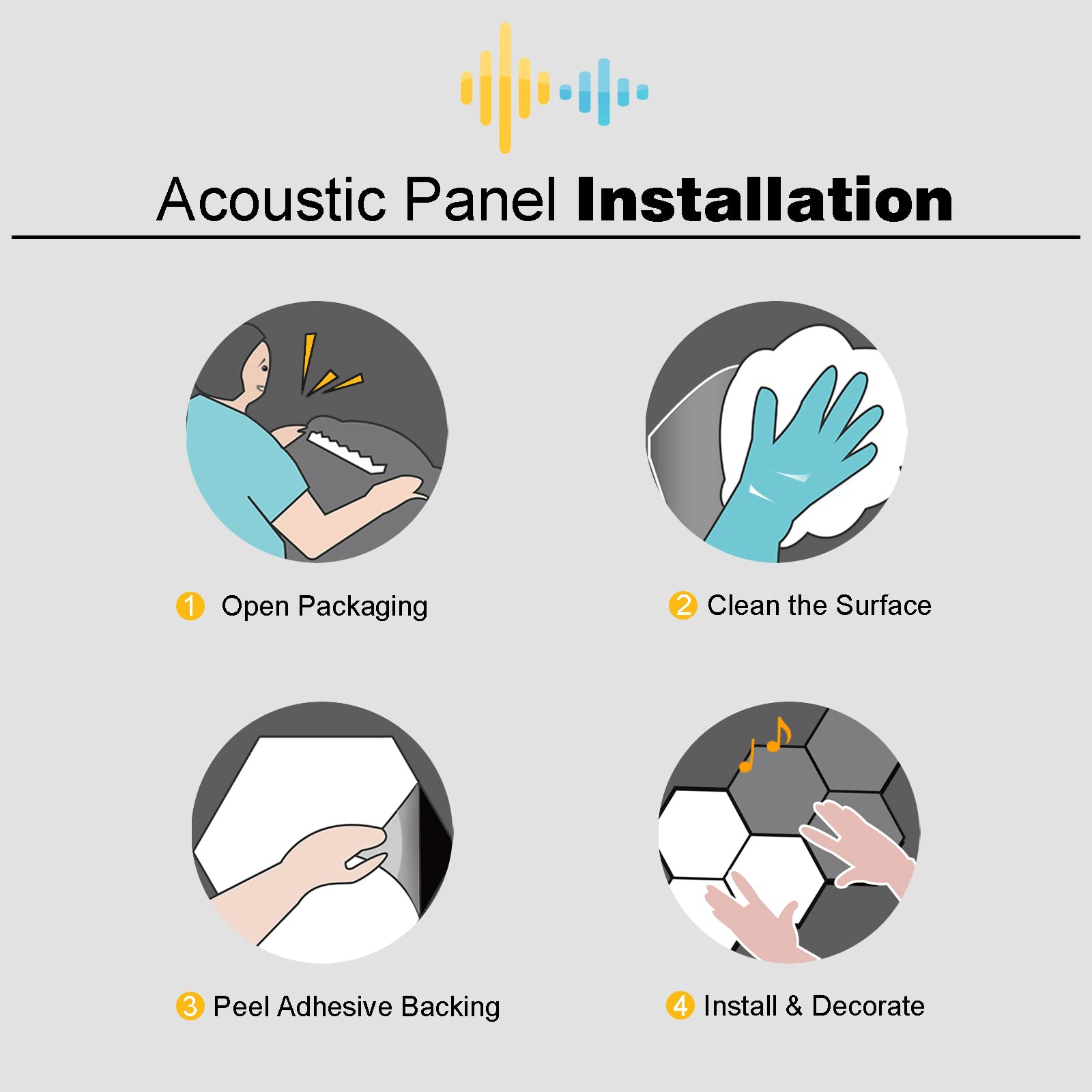MANDEK 12 Pack Hexagon Acoustic Panels, 12 X 10 X 0.4 Inches Self-adhesive Sound Panels, Premium Soundproof Wall Panels for Home, Office & Studios (Silver Grey)
