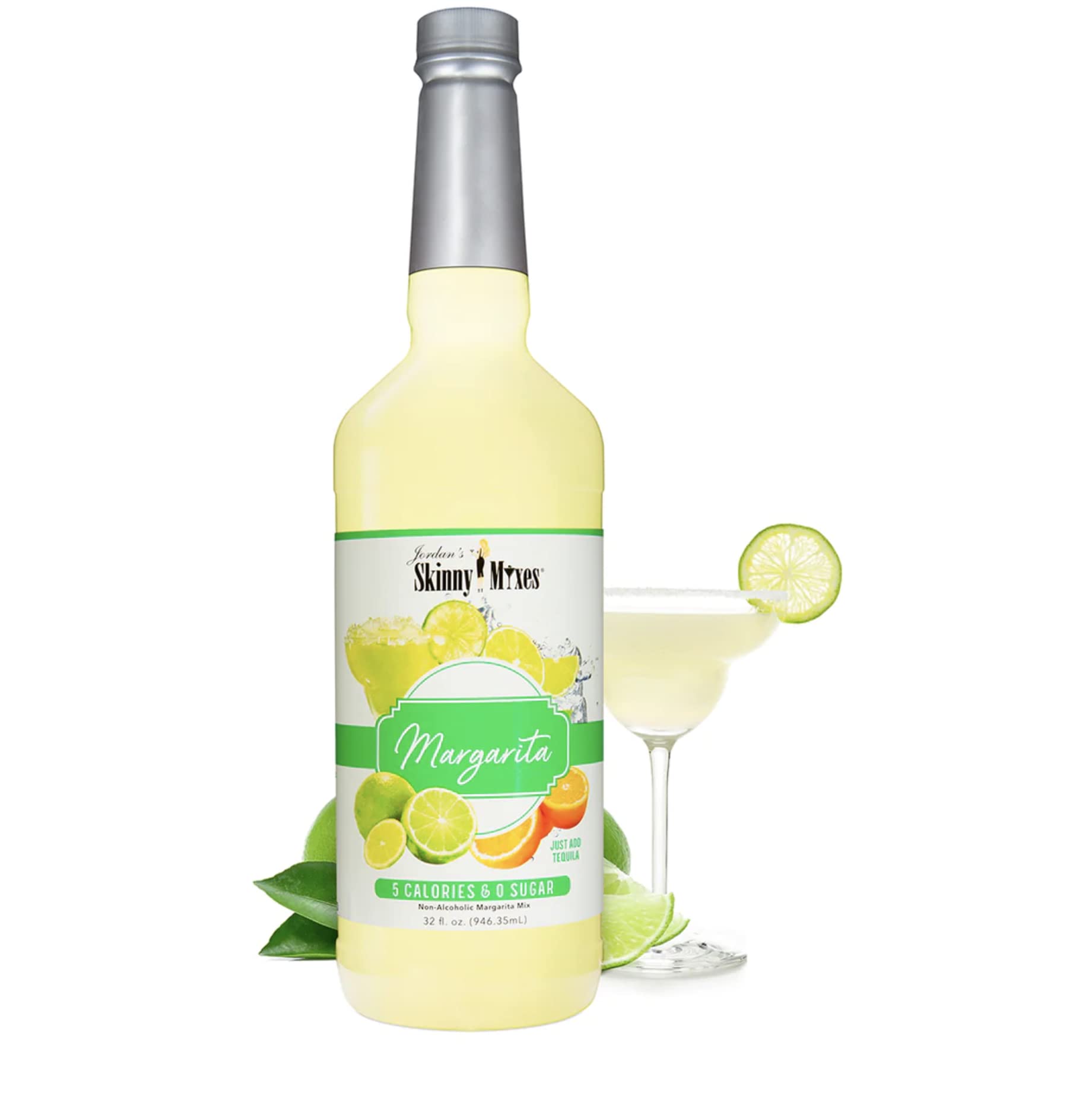 Jordan's Skinny Mixes Sugar Free Margarita Mix, Flavored Cocktail Mixer for Drinks, Fresh Lime Drink Flavoring for Cocktails & Mocktails, Low Calorie, Gluten Free, Keto Friendly, 32 Fl Oz, 1 Pack