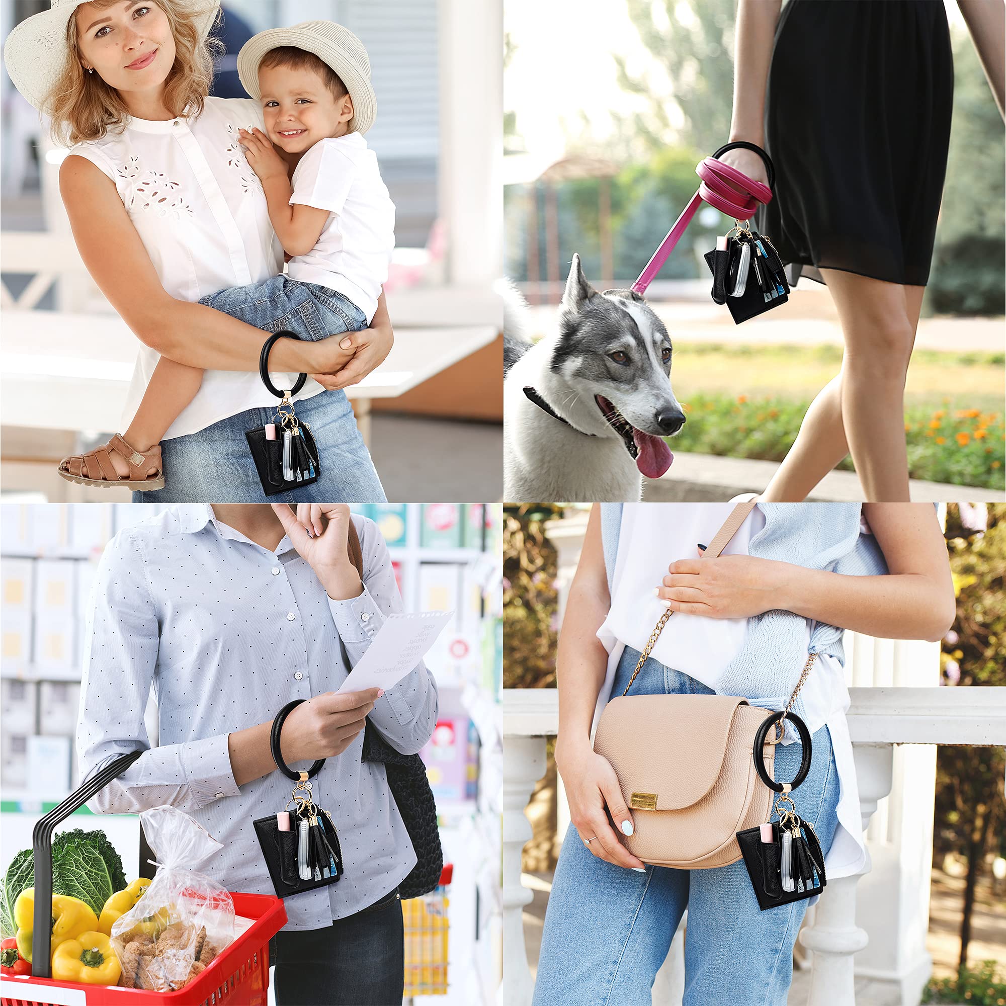 KUKOO Wristlet Bracelet Keychain Wallet for Women Credit Card Holder Tassel Keyring Bangle Lipstick Holder with Gift Box
