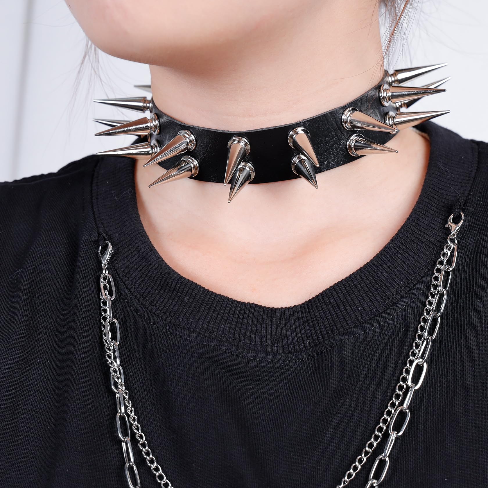 Manfnee Leather Studded Bracelet Heart Choker Punk Gothic Metal Rivet Chain Cuff Bangle Black Wristband