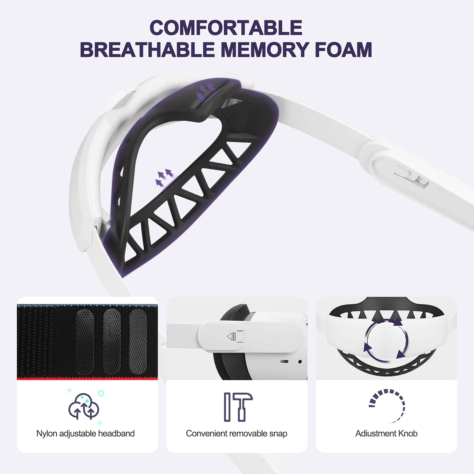MASiKEN Soft Head Strap for Oculus Quest 2 with Head Back Pad, Portable Replacement Elite Strap, Reduce Face Pressure Comfortable Touch, Better Fit Kids Head