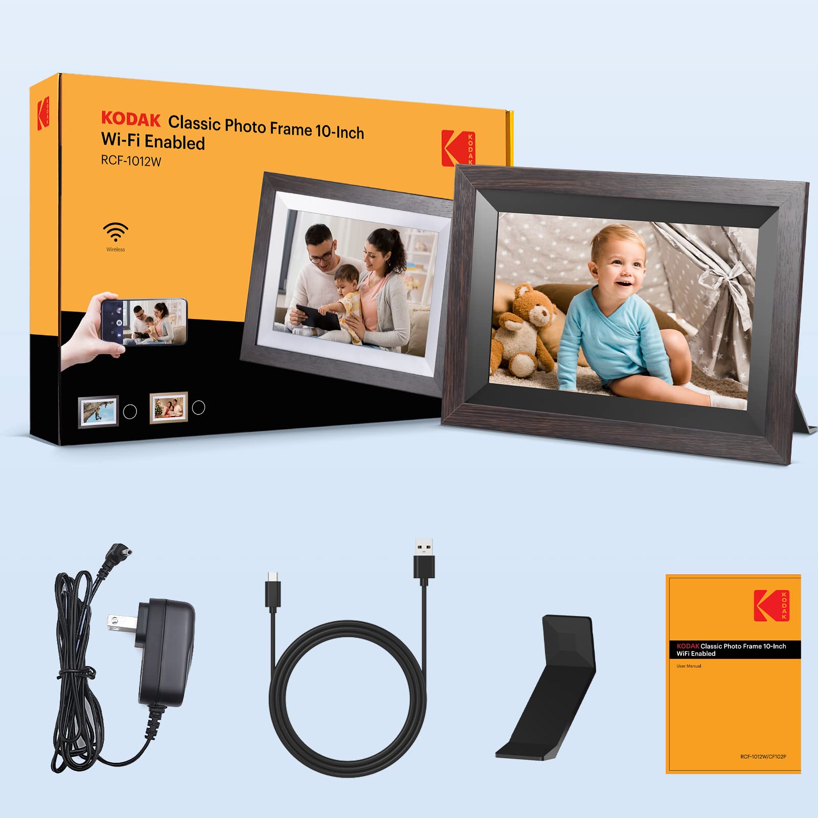 KODAK 10.1 Inch Smart WiFi Digital Picture Frame 1280x800 Touch Screen,Auto-Rotate, Built in 16GB Memory, Share Moments Instantly via Kodak App from Anywhere(Wood)