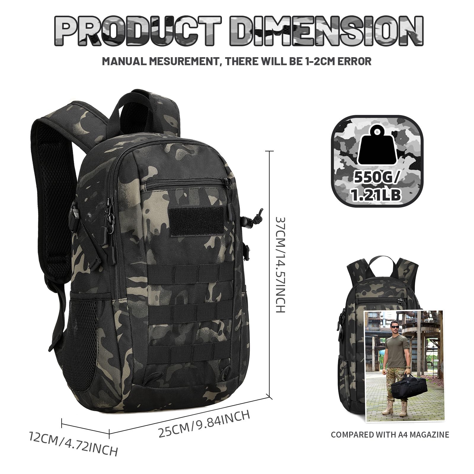 HUNTVP 10L/20L Mini Daypack Military MOLLE Backpack Rucksack Gear Tactical Assault Pack Bag for Hunting Camping Trekking