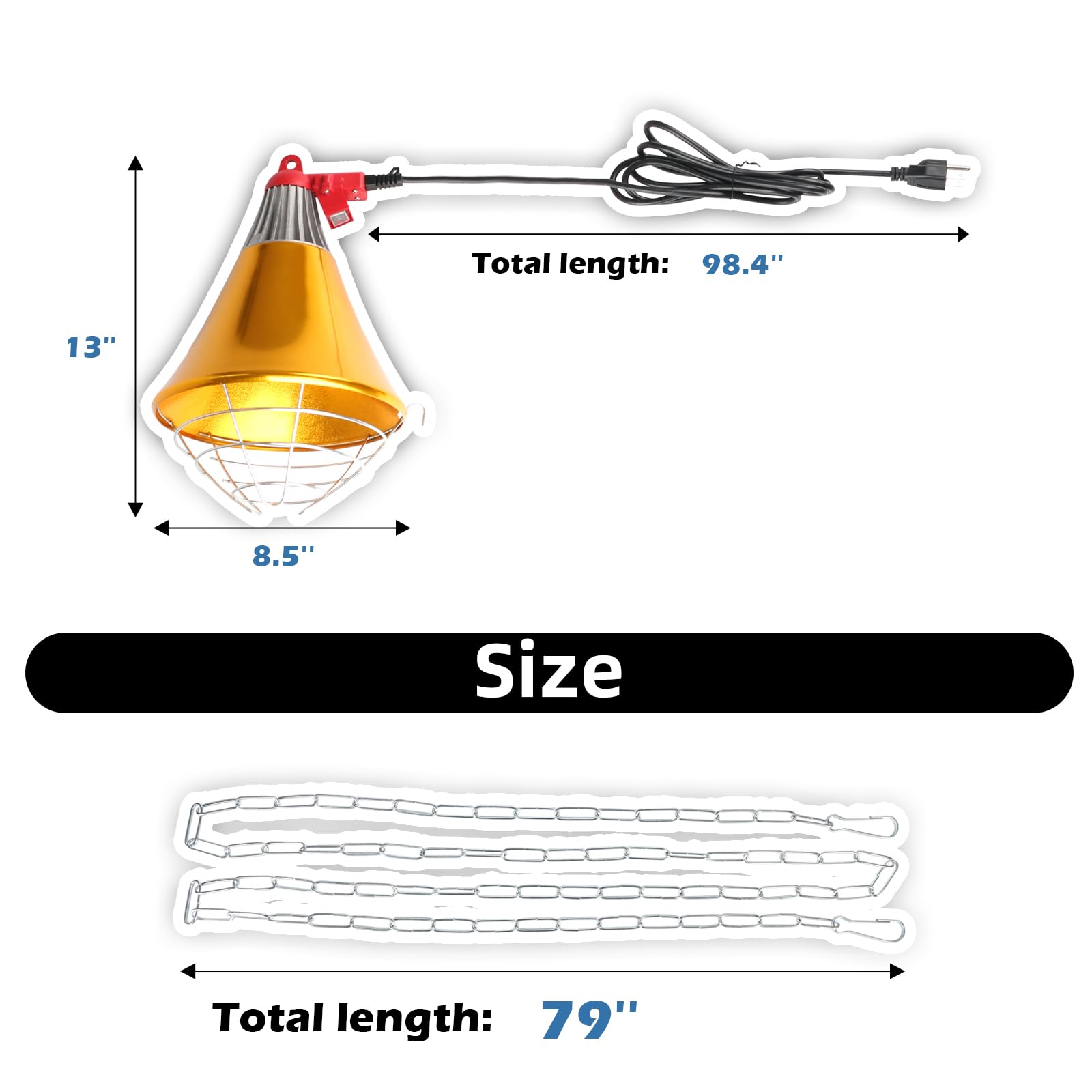 Hypool Reptile Heat Lamp Fixture 8.5inch Deep Dome Light MAX 300W Reptile Light Fixture for Heat Bulbs UVB Bulbs Basking Light for Reptiles Bearded Dragon Chicken Dog Pig(Bulb Not Included)