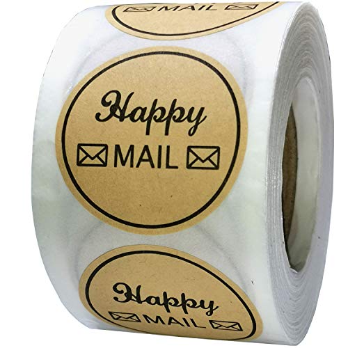 Kraft Happy Mail Stickers Roll 1.5" 500 Pcs Mail Labels Envelop Seals Packaging Stickers Small Business Supplies for Business Owners