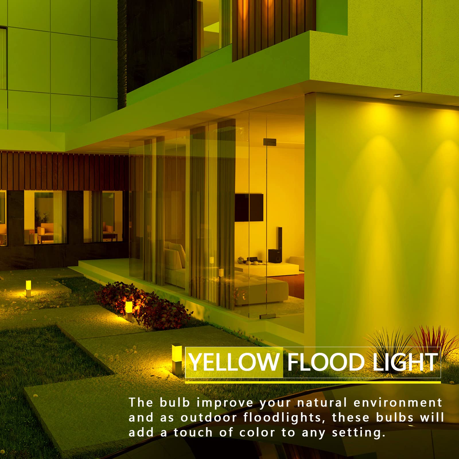 LOXYEE 2 Pack LED Par38 Flood Yellow Light Bulbs,20 Watt Yellow Light Bulb Replace to 200 Watt,E26 Base Yellow LED Lights Bulb for Halloween Light Bulbs, Party Decoration,Outdoor Holiday Lighting