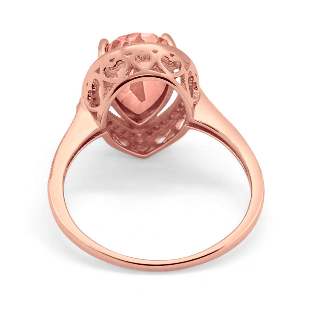 Halo Teardrop Pear Simulated Morganite Bridal Ring Rose Tone Plated 925 Sterling Silver, Size-6