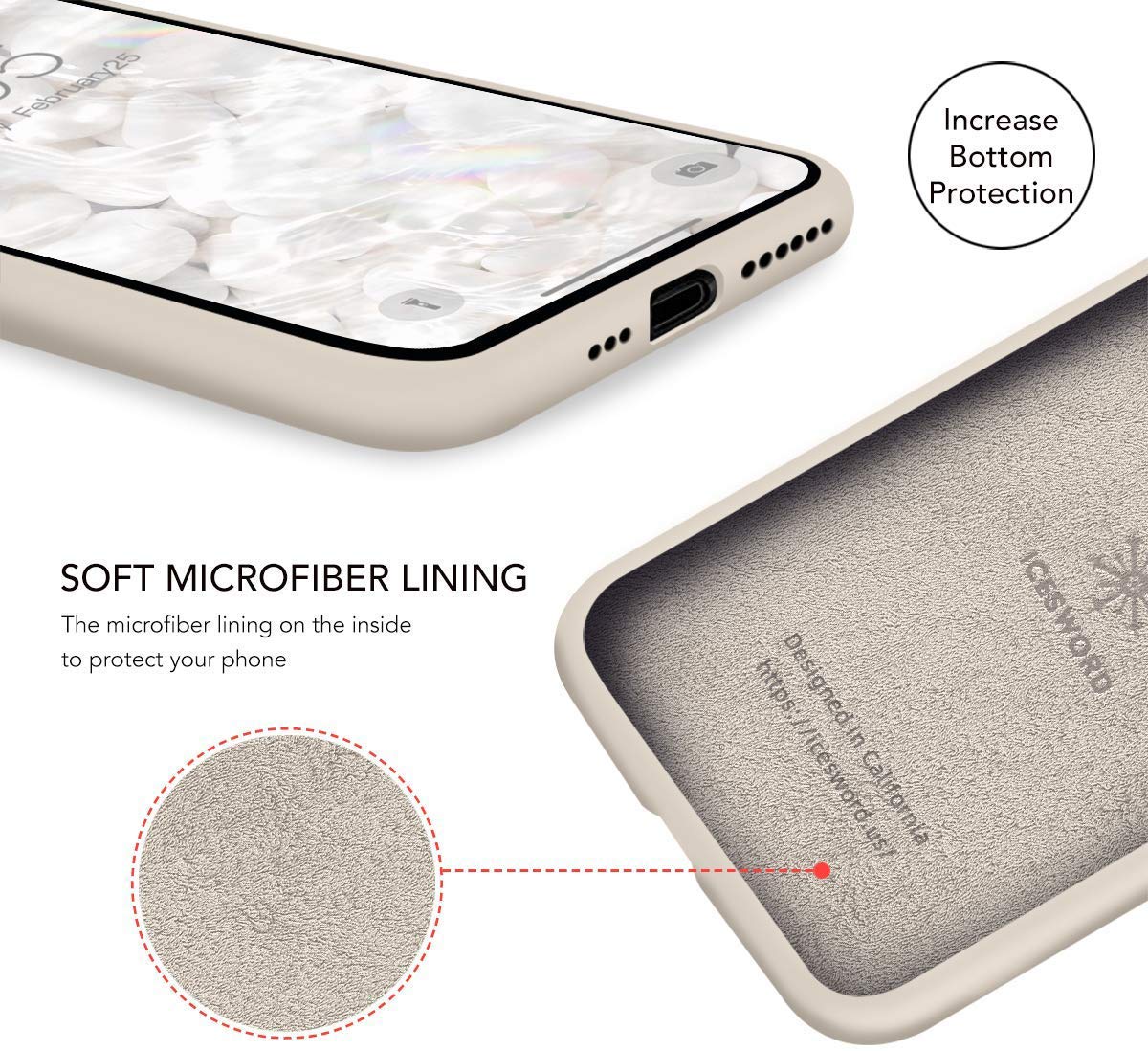 IceSword iPhone 11 Pro Case Stone, Thin Liquid Silicone Case, Soft Silk Microfiber Cloth, Matte Pure Beige, Tan, Creamy, Gel Rubber Full Body, Cool Protective Shockproof Cover 5.8" 11P - Stone