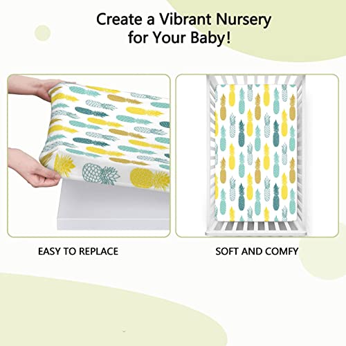 Pineapple Themed Fitted Mini Crib Sheets,Portable Mini Crib Sheets Soft and Breathable Bed Sheets-Baby Sheet for Boys Girls,24โ x38โ,White and Multicolor