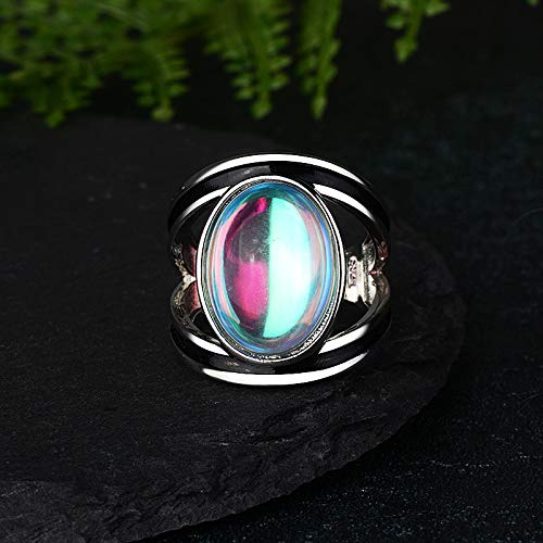 Kuyiuif Vintage Silver Ring Sterling Silver Moon Moonstone Ring for Women Gemstone Boho Jewelry Wedding Bridal Ring (US 9)