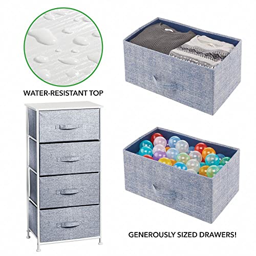mDesign Tall Dresser Storage Tower Stand with 4 Removable Fabric Drawers - Steel Frame, Wood Top Organizer for Bedroom, Entryway, Closet - Jane Collection - Light Yellow/White