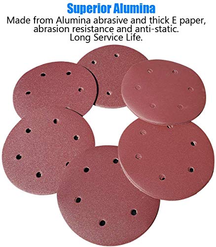 SACKORANGE 30 PCS 9 Inch 6 Hole 120 Grit Hook & Loop Sanding Discs - Aluminum Oxide Sander Disc Grinding Abrasive Sandpaper for Powe Drywall Sander Wood Furniture Finishing (120 Grit-30 Pack)