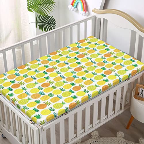 Pineapple Themed Fitted Mini Crib Sheets,Portable Mini Crib Sheets Soft & Stretchy Fitted Crib Sheet-Baby Crib Sheets for Girl or Boy,24β x38β,Multicolor