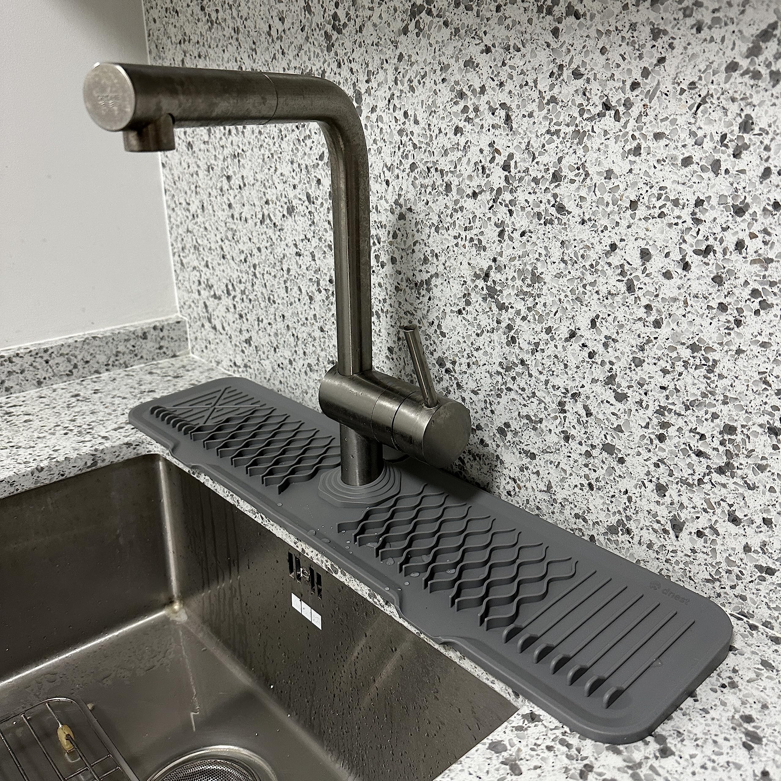 Kitchen Sink Splash Guard Behind Faucet 24 inch | Kitchen Faucet Mat Splash Guard Sink Accessories | Longer Mat, Self-Draining Inclined Slope Design, Durable, Dishwasher Safe, Adjustable Hole