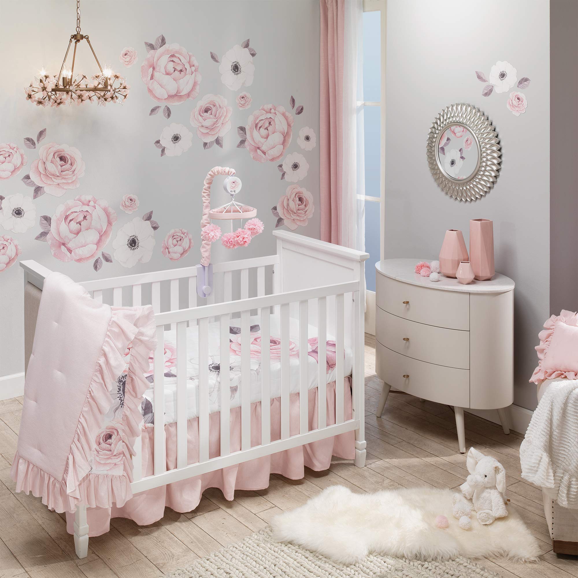 Lambs & Ivy Floral Garden Watercolor & Pink Linen Reversible Crib/Toddler Quilt