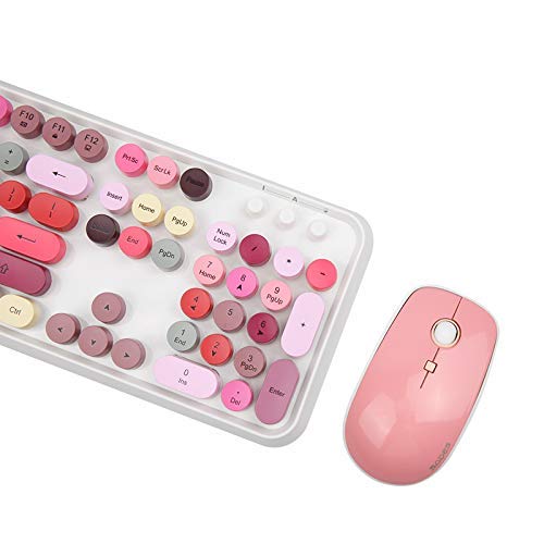 SADES V2020 White Colorful Wireless Keyboard with Round Keycaps,2.4GHz Dropout-Free Connection,Long Battery Life,Cute Wireless Moues for PC/Laptop/Mac
