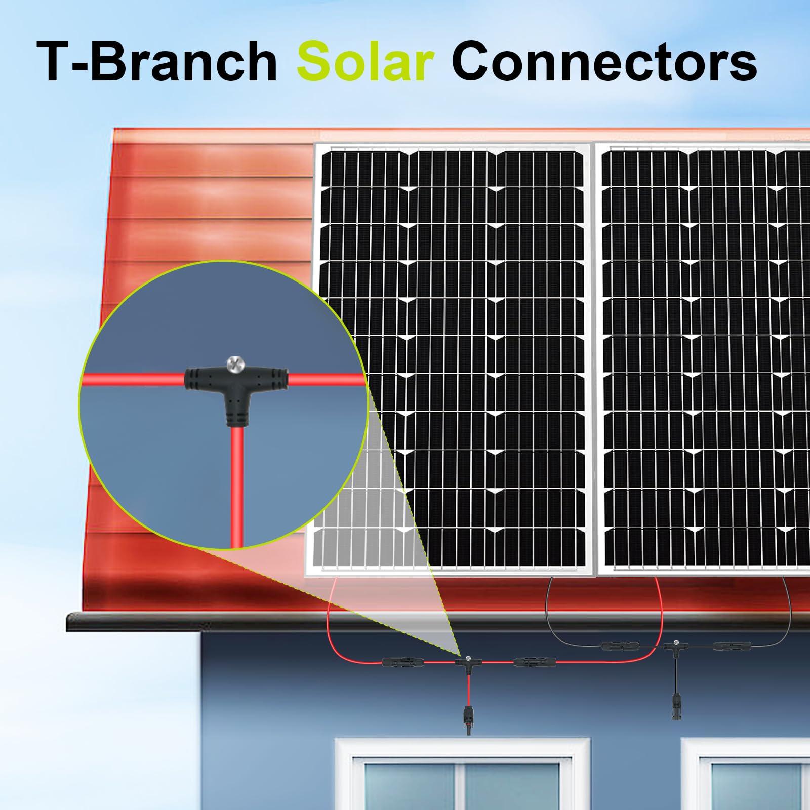 JXMXRPV Solar Connector T/Y Branch Parallel Adapter Cable, 1 Pair 10AWG Tool-Free 1 to 2 Solar Panel Connectors Cable Plug Wire Kit for Solar Panel (1*M/FF+1*F/MM)
