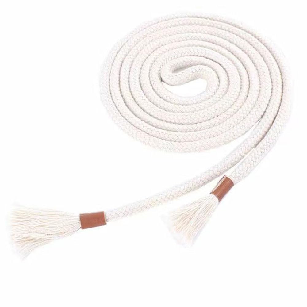 NONGFUGE Simple White Natural Cotton long Waist Rope Tie String Belt Medieval For Women Beach Dress Pants with Tassels Braided Woven
