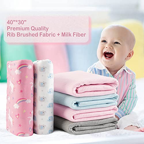 Lasoftan Jersey Swaddle Blanket, Ultra Soft Stretchy Receiving Blanket, Baby Boy Newborn Swaddle Wrap, 40 x 30 inches, 2 Pcs, Elephant