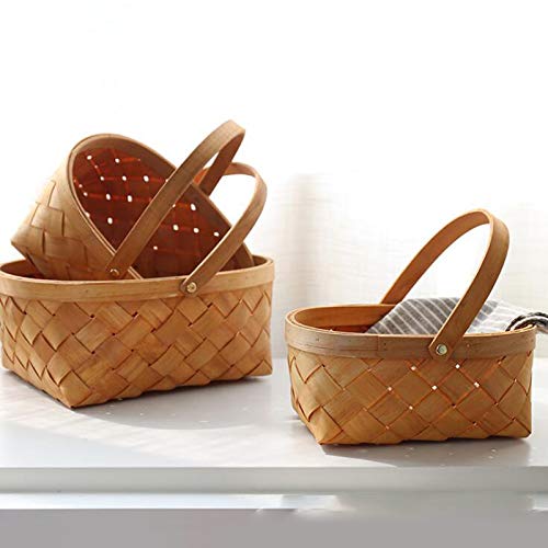 Jteyult Handmade Rattan Storage Container Storage Basket Wooden Storage Basket with Handle Storage Container