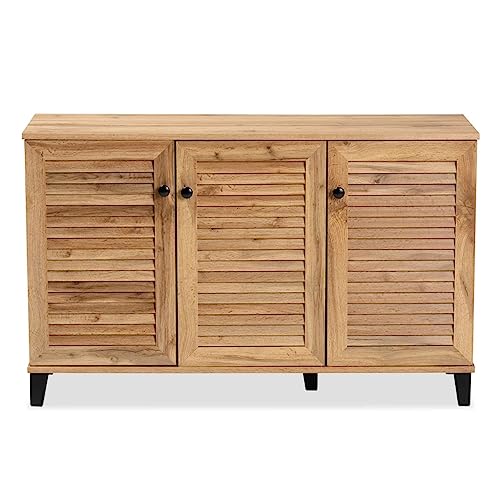 HALOU Shoe Cabinet Oak Finished Wood Three Doors Breathable Shoe Cabinet Foyer Corridor Furniture
