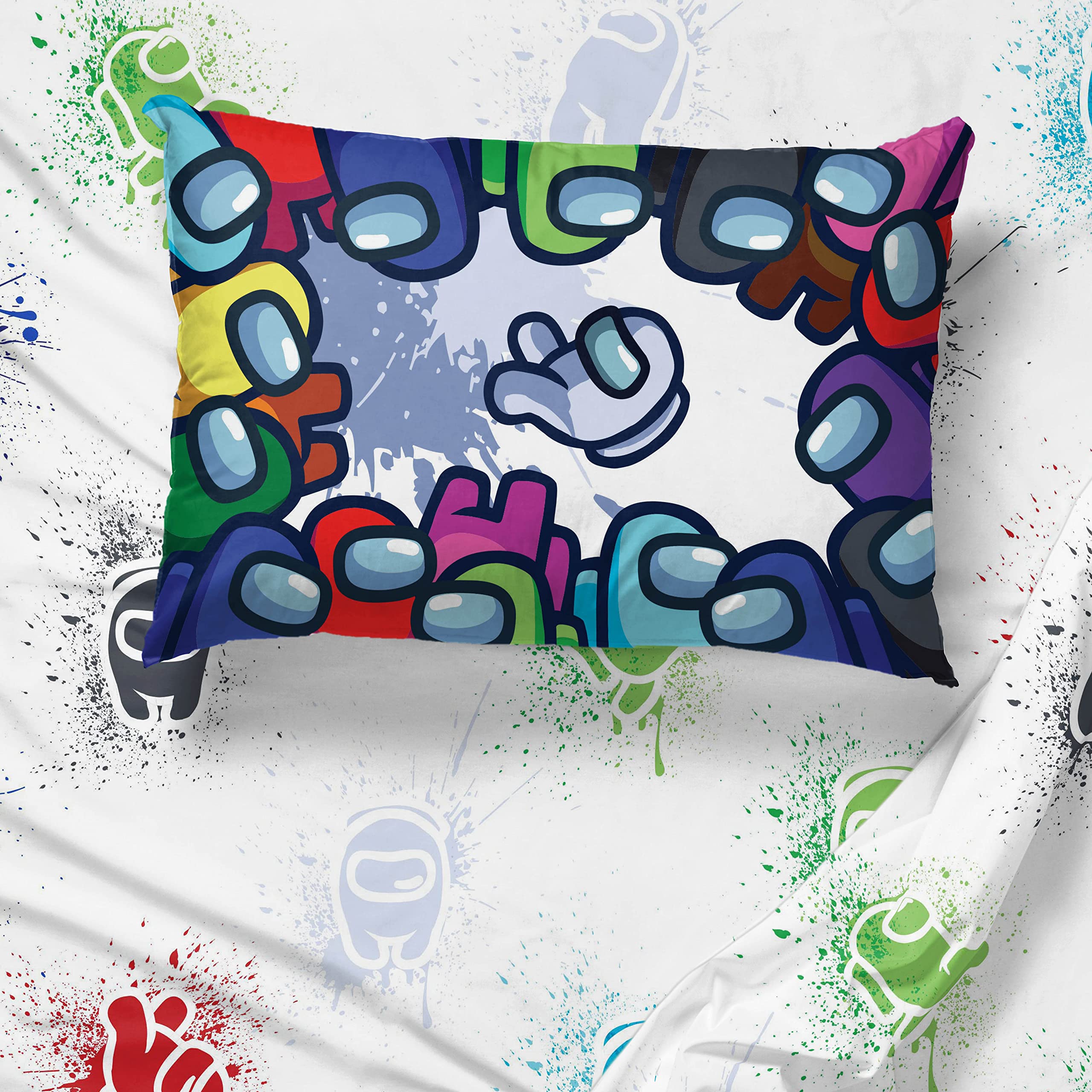 Jay Franco Among Us Space Splatter Twin Size Sheet Set - 3 Piece Set Super Soft and Cozy Kid’s Bedding - Fade Resistant Microfiber Sheets (Official Among Us Product)