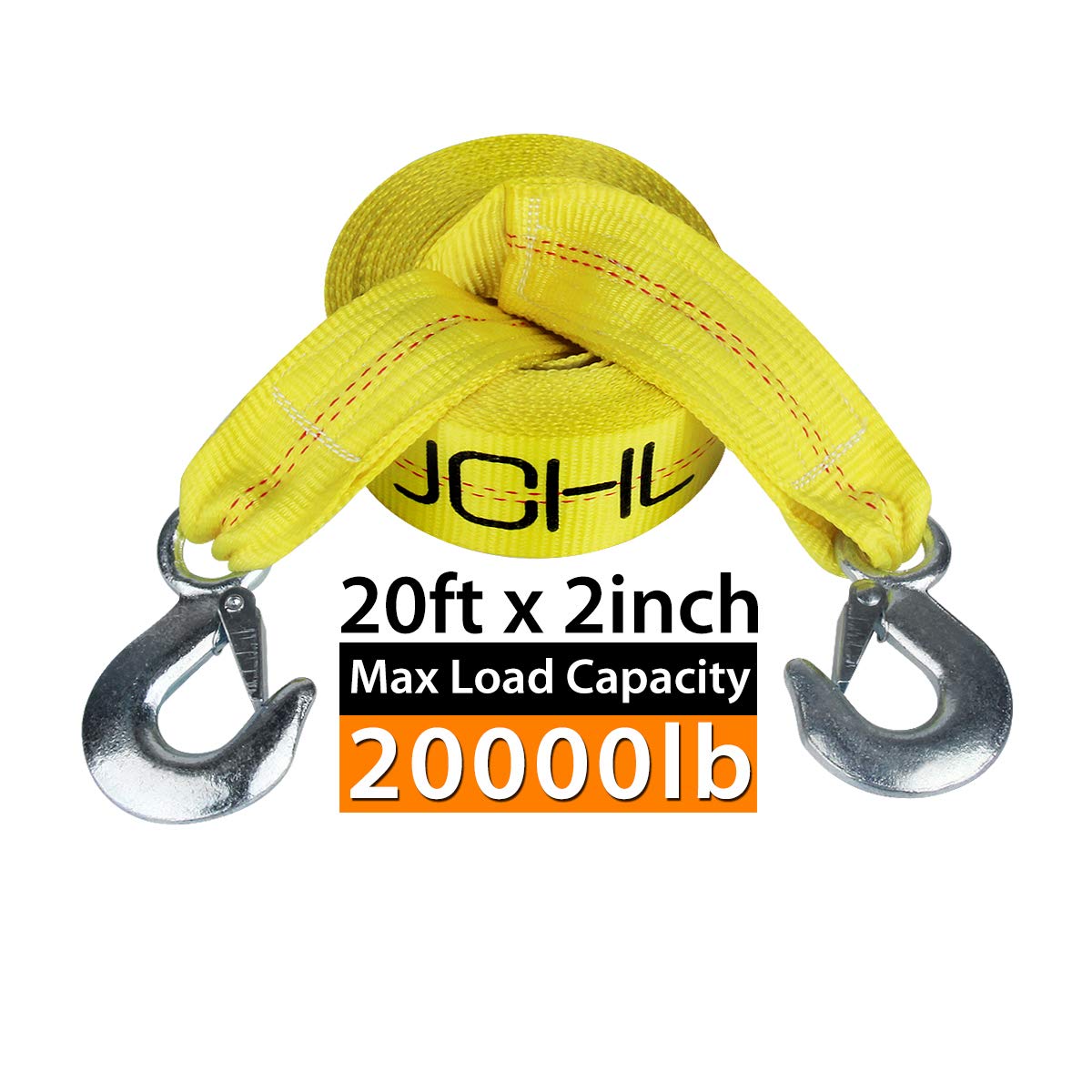 JCHL Nylon Tow Strap with Hooks 2βx20β Car Vehicle Heavy Duty Recovery Rope 20,000 lbs Capacity Tow Rope for Car Truck Jeep ATV SUV