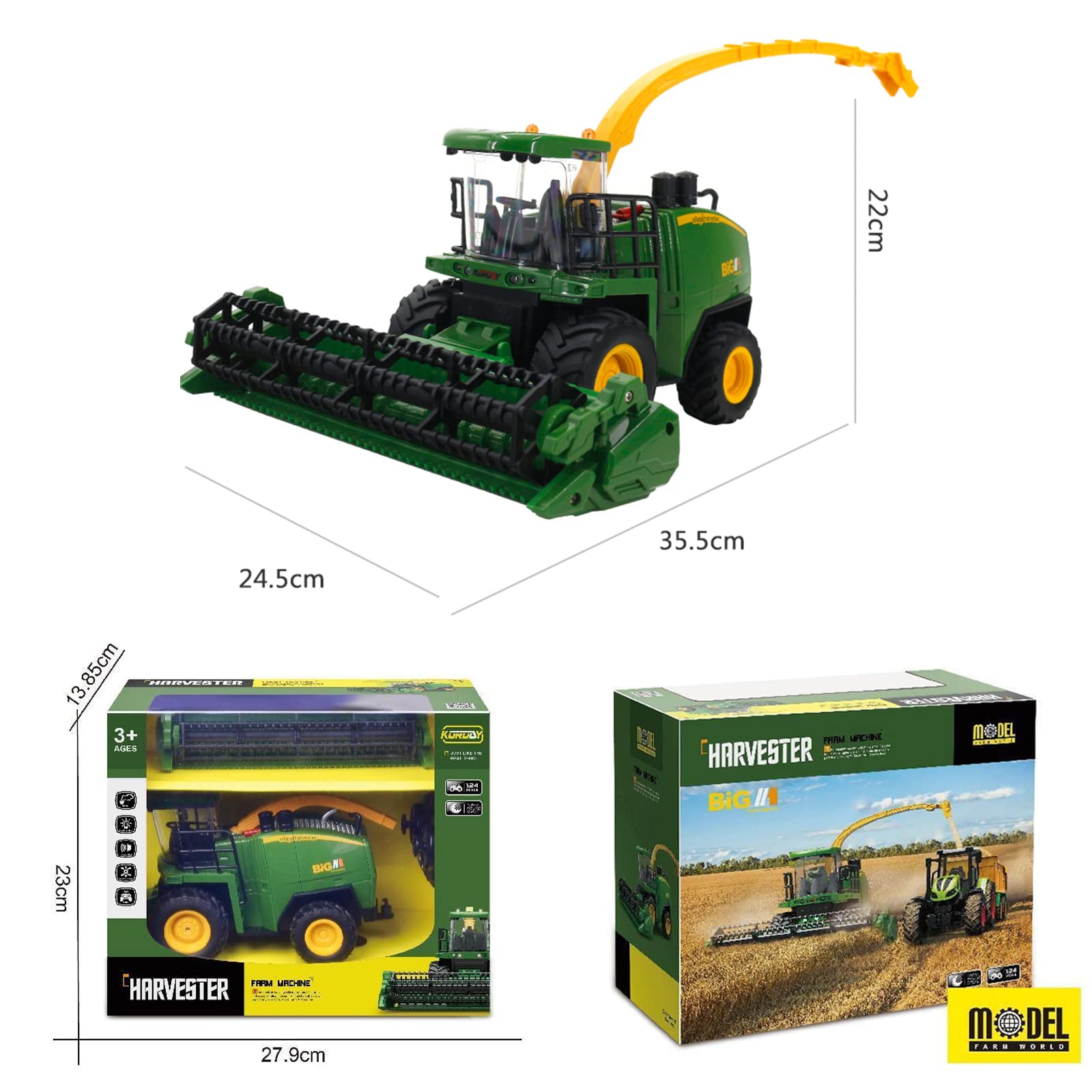 PERKPUTOE Remote Control Combine Harvester Tractor 2.4Ghz Farm Vehicle Toy with Light Steam Spray for Kids Age 3+ Chiristmas Birthday Gift