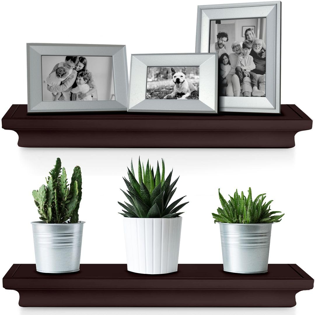 Halter Floating Wall Shelf, Wood Shelves, Floating Shelves for Bedroom, Bathroom, Living Room, and Kitchen, Shelves for Wall Storage, Floating Shelves Wall Mounted, Espresso Wall Storage, Set of 2