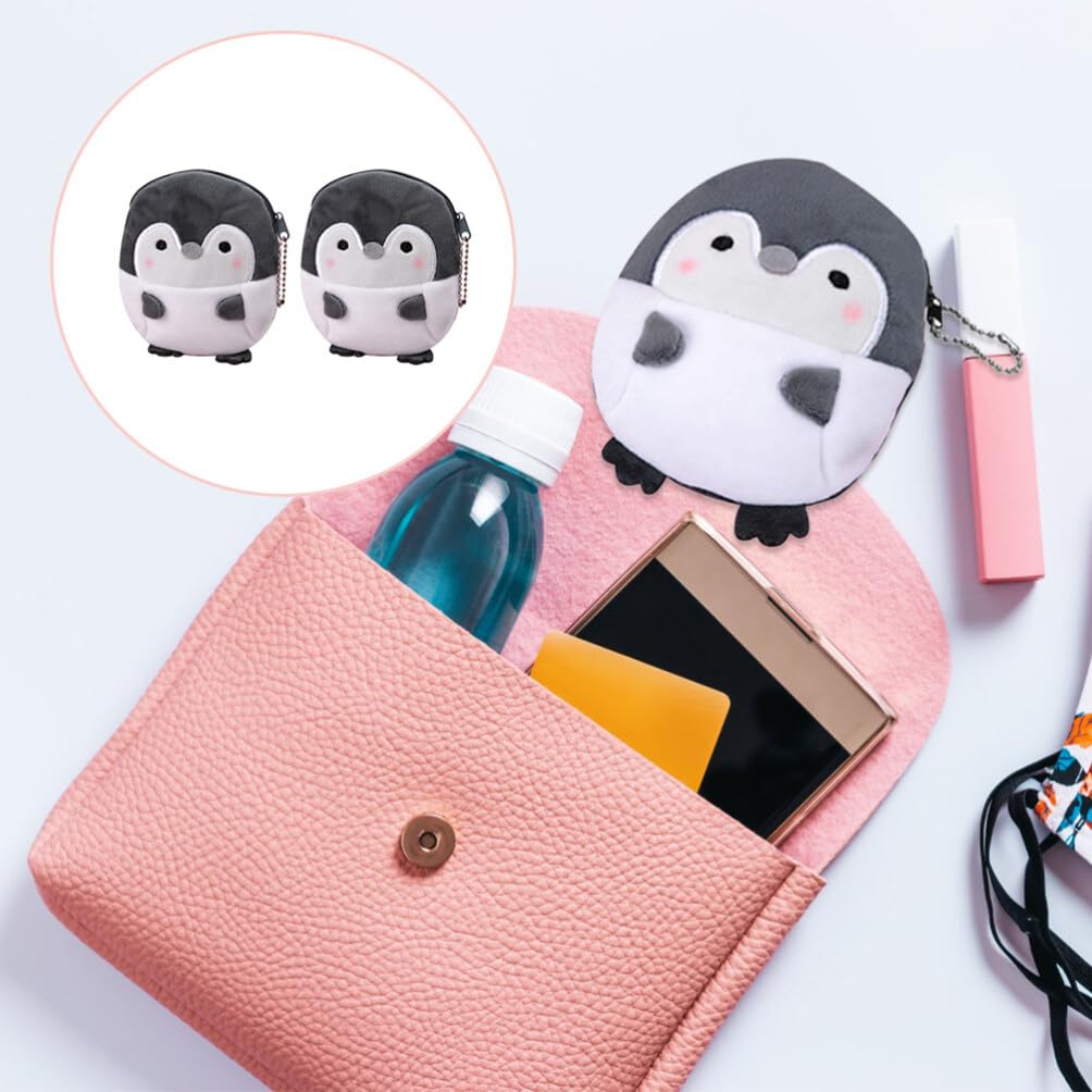 NUOBESTY Penguin Plush Coin Purses Penguin Cartoon Coin Bags Plush Penguin Animal Change Purses, 2 Pcs ( Grey )