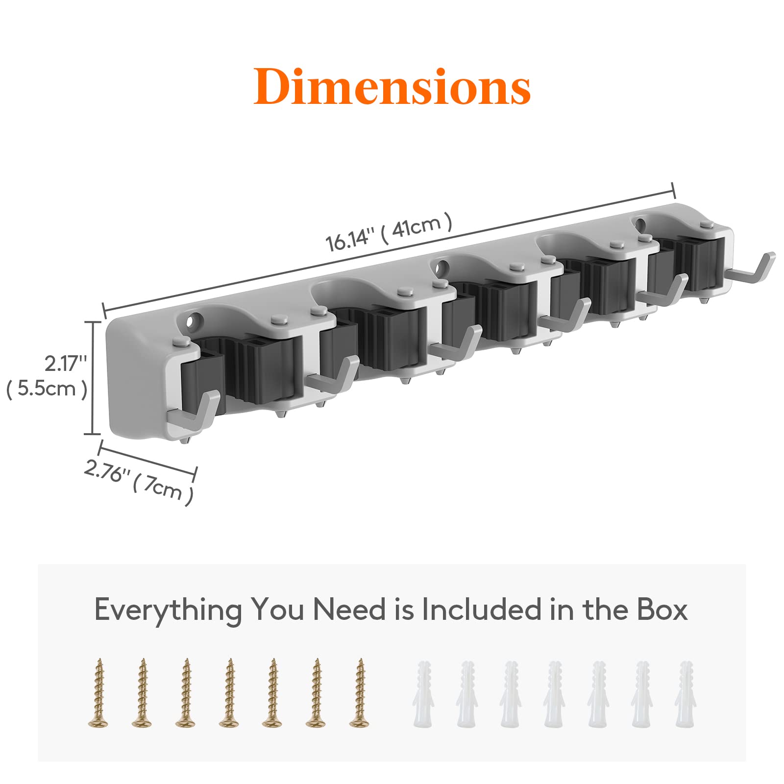 Lifewit Mop and Broom Holder Wall Mount, Anti-Slip Broom Hanger for Kitchen Organization, Heavy Duty Cleaning Supplies Organizer, Easy Install Tool Organizer for Closet, Garage, 5 Slot 6 Hooks, Grey