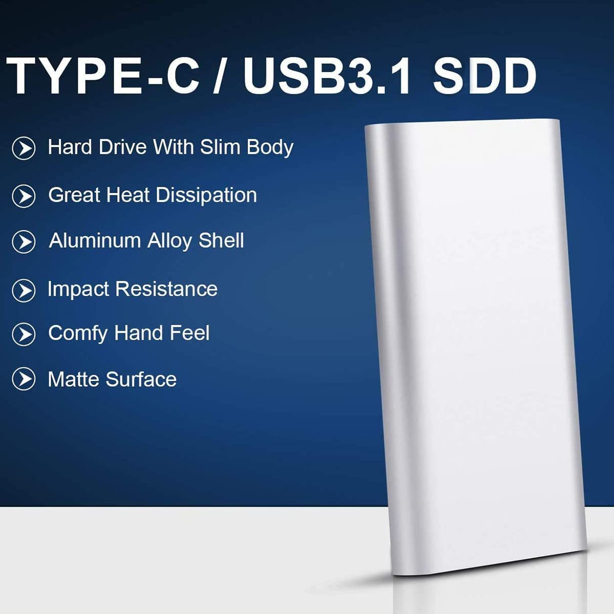POENOWNE External Solid State Drive 2000GB high Speed USB 3.1 Type-C Protable External SSD Protable Hard Drive External SSD Compatible with PC, Laptop, Desktop and Mac (Silver)