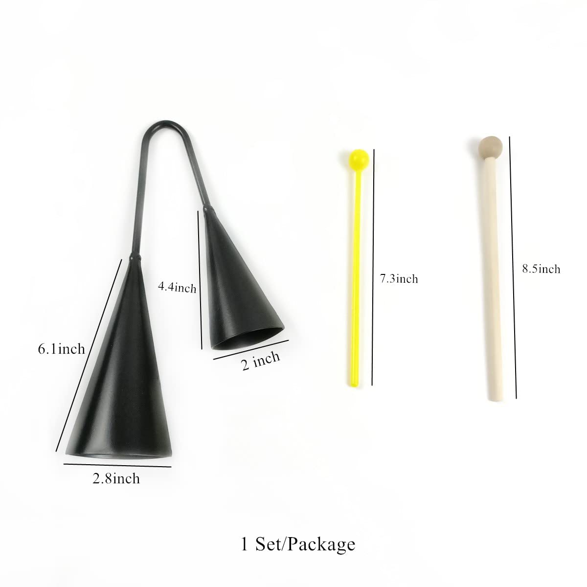 LOONELO Agogo Bells,Traditional Style Handheld Musical Instrument Steel Agogo Bells with Wood Strikers (Black-Big)