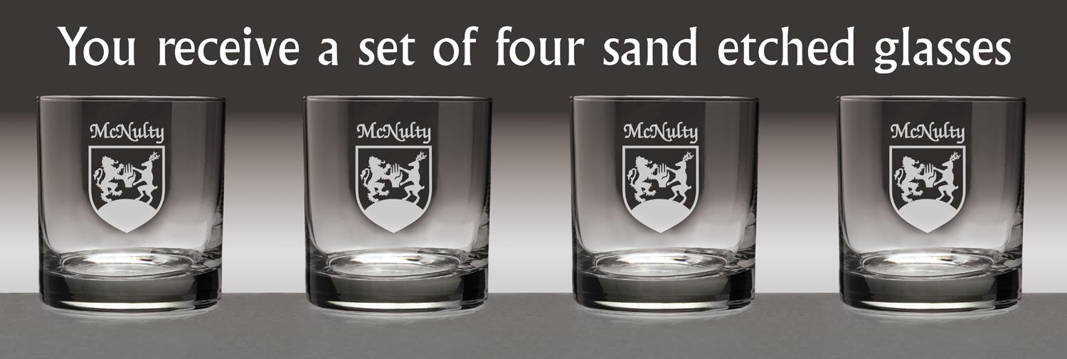 McNulty Irish Coat of Arms Tumbler Glasses - Set of 4 (Sand Etched)