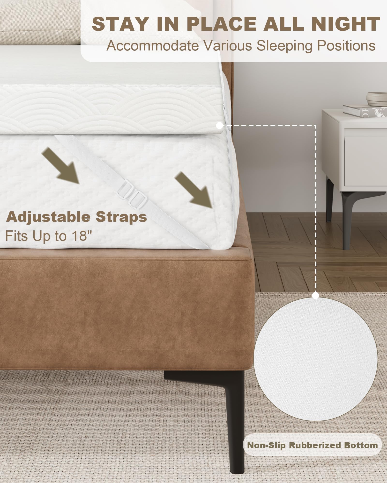 Zenzy 4" Twin Extra Long Firm Memory Foam Mattress Topper, [Removable] [Washable] Cover and [Adjustable] Straps, CertiPUR-US Certified Firm Mattress Topper Twin XL for College Dorm- White