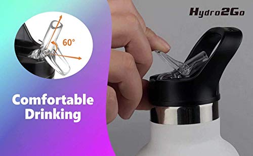 Hydro2Go Straw Lid Replacement for Hydro Flask Standard Mouth & Simple Modern Ascent 12-64oz Bottles. New and Improved Design Sipping Cap with Straws, Brush for 18, 21, 24oz Water Bottle. (1pc)