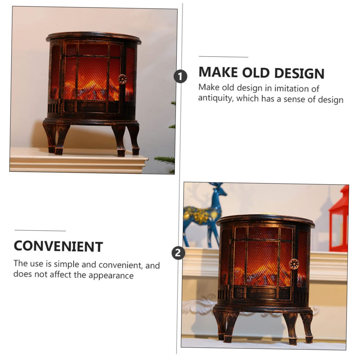 LIFKOME 1pc Fireplace Charcoal Storm Lantern Electric 3D Plastic Metal