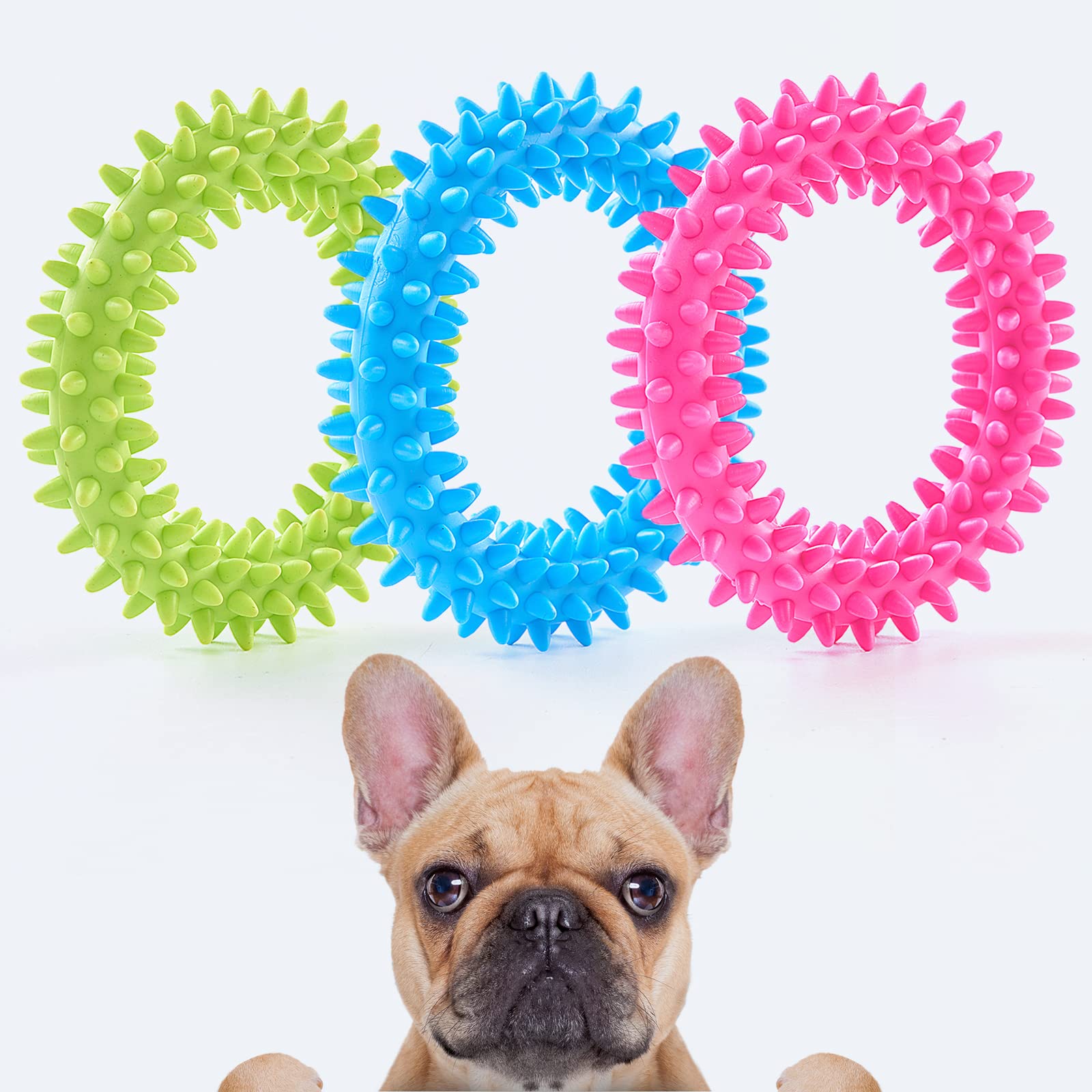 Hurray 3 Pack Puppy Teething Chew Toys for Relieve Itching and Clean Teeth - Dog Toys for Small Dogs, Puppies Dog Teething Toys - Size Small, Pet Supplies Rubber Dental Chew Toy - Up to 15 lbs