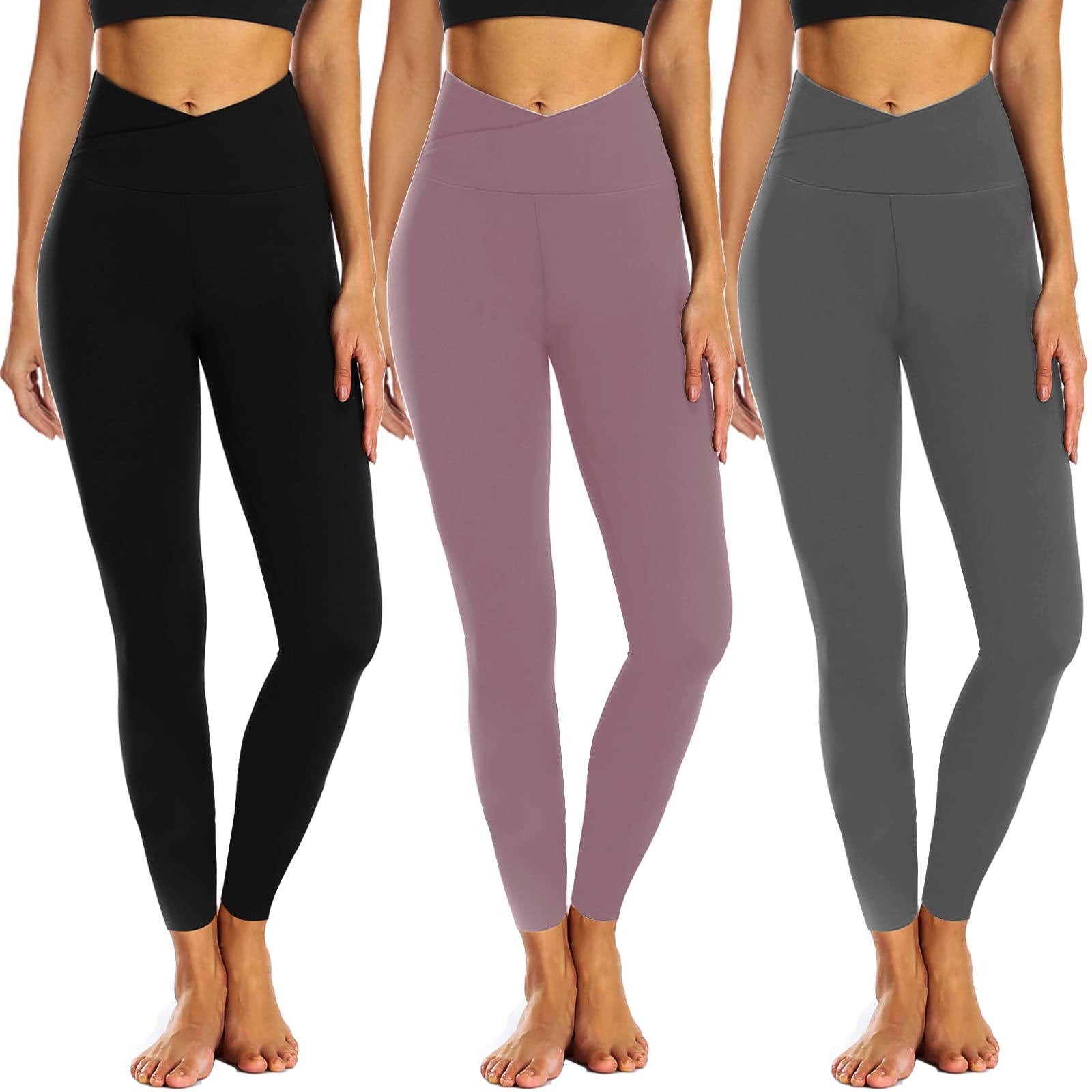 NEW YOUNG Crossover Leggings for Women,Tummy Control High Waisted Workout Yoga Pants Black Leggings Running Tights