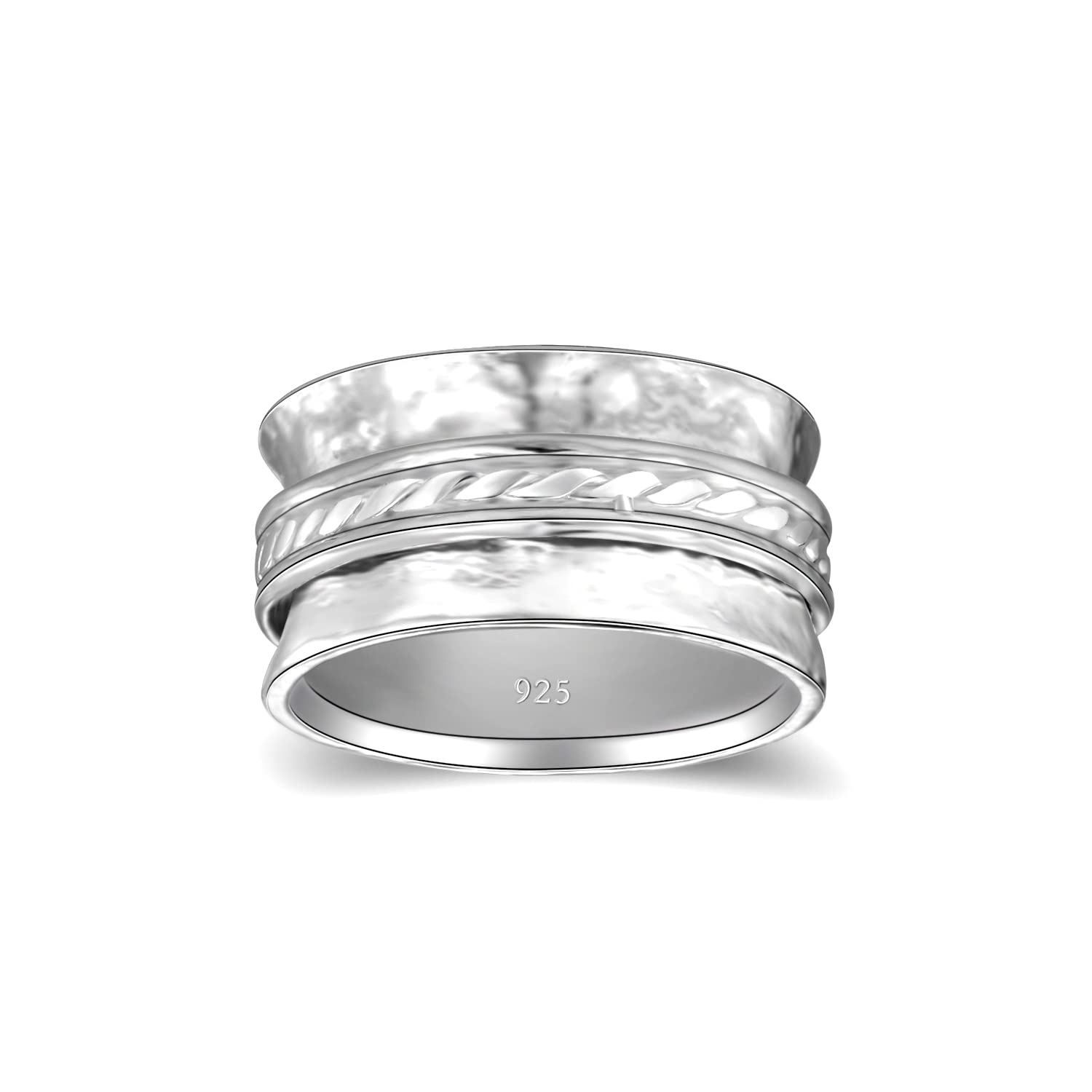 MINDDHA Sterling Silver Rings- Spinner Ring Made in Israel- Silver Rings- Handmade Crisscross Designer Ring, 11mm Width, Size 9