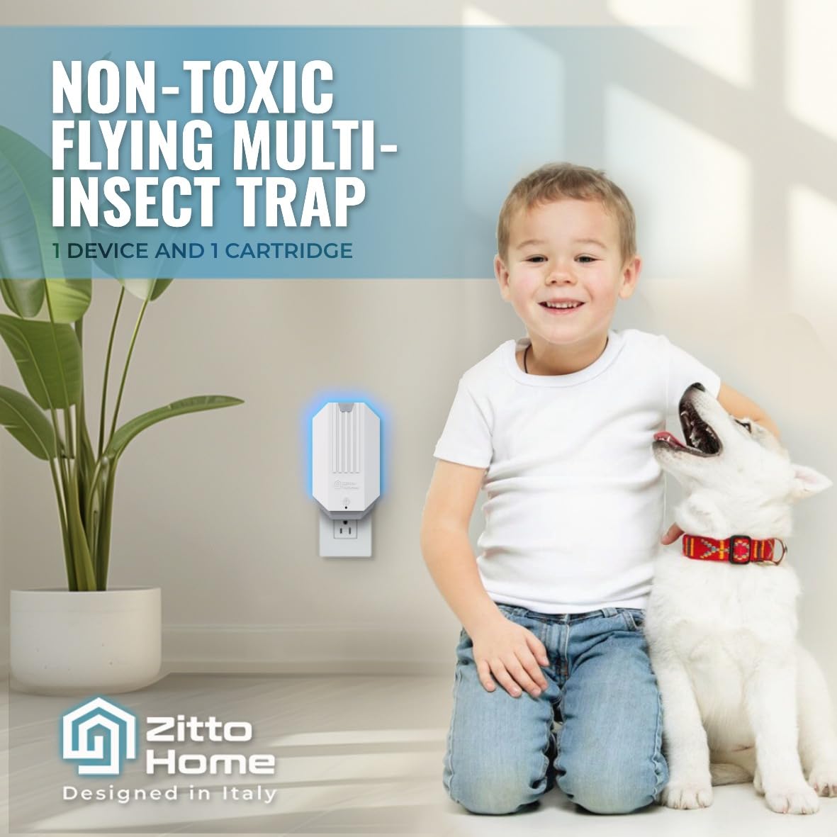 Zitto Home Fly Trap Indoor Starter Kit (1 Device & 1 Refill), Long Lasting Indoor Fly Trap for Home, Captures Flies, Moths, Fruit Flies, Gnats, Flying Insect Trap Indoor Plug in 24/7 UV Light