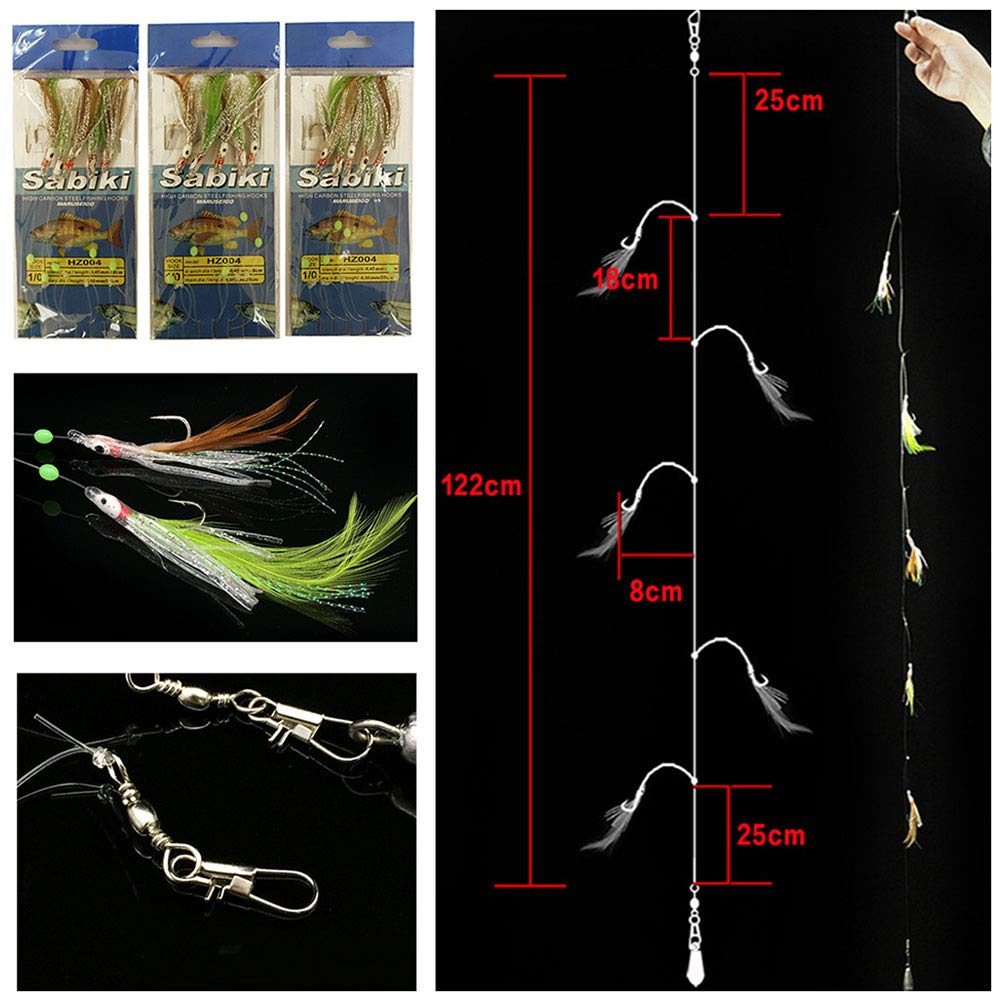 LSPAR 22 Packs Fishing Rigs Bait Saltwater Accessories Kit, Luminous Bait Rigs with String Hook and Bead,Fishing Lure Bait Rig Tackle