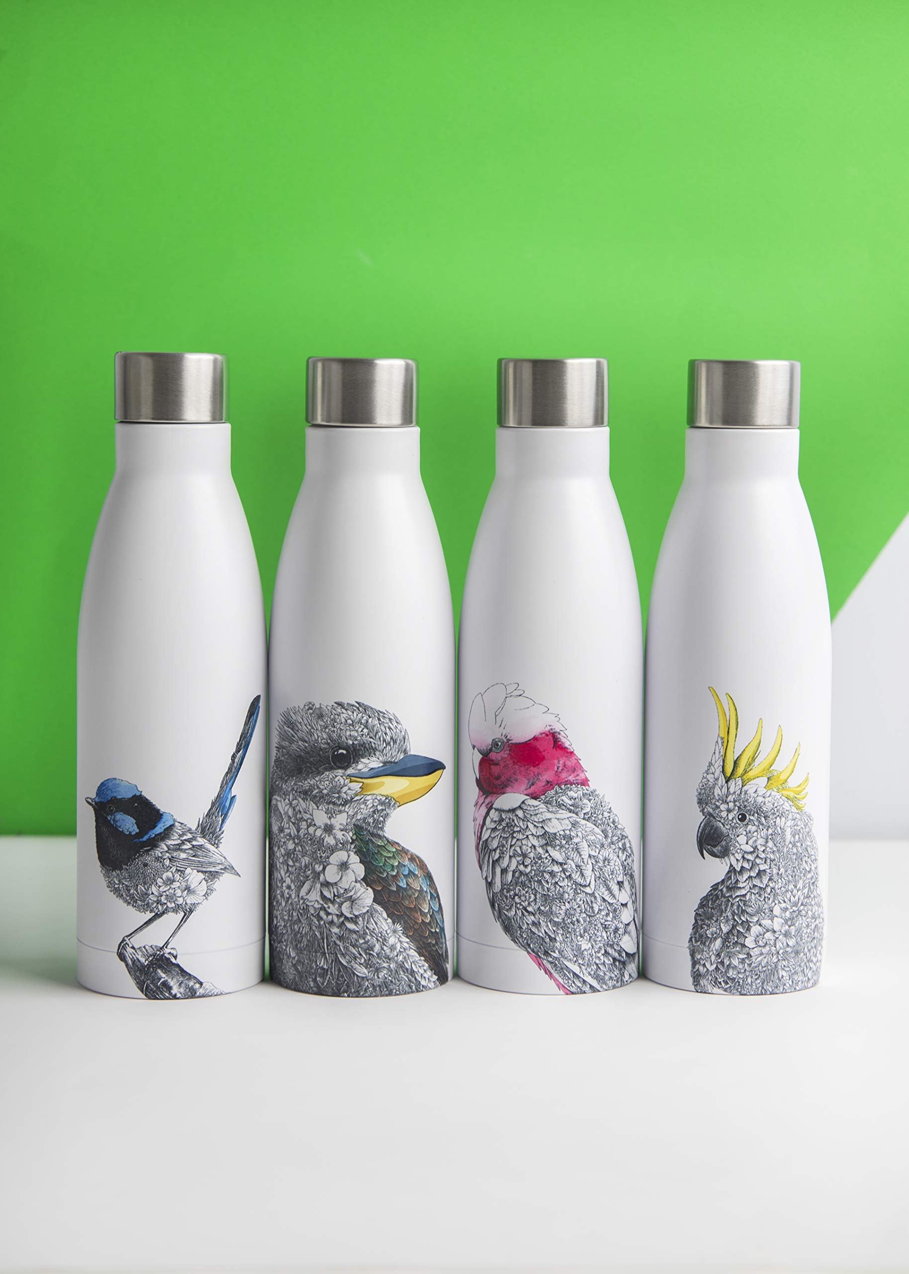 Maxwell & Williams Marini Ferlazzo Insulated Water Bottle with Galah Design, Double Wall Stainless Steel, White, 500 ml